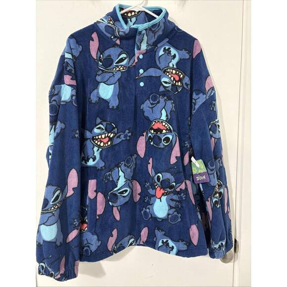 Disney | Other | Disney Lilo Stitch Fleece Jacket Snapup Pullover ...